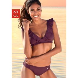 Triangel-Bikini JETTE Gr. 36, Cup C/D, rot (bordeau) Damen Bikini-Sets Ocean Blue mit Volant