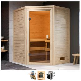 Welltime Sauna "Anni" Saunen 3,6-kW-Plug & Play Ofen mit int. Steuerung beige (naturbelassen) Saunen