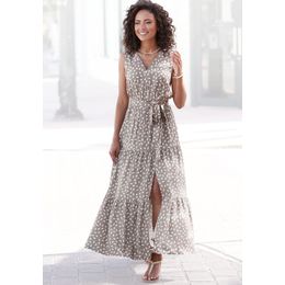 Maxikleid Vivance Gr. 36, N-Gr, grau (taupe, creme bedruckt) Damen Kleider Strandkleider und Alloverdruck, Sommerkleid mit Schlitz Bestseller