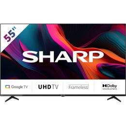 F (A bis G) Sharp LED-Fernseher "Sharp 55GL4260E Google TV 139 cm (55 Zoll) 4K Ultra HD TV" Fernseher Dolby Atmos, Dolby Vision, HDMI 2.1 mit eARC schwarz LED Fernseher
