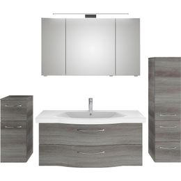 Badmöbel-Set SAPHIR "6005 Sprint 4-teilig, Keramik-Waschtisch mit LED-Spiegelschrank" Kastenmöbel-Sets Gr. B/H/T: 182 cm x 200 cm x 51,5 cm, 1 Keramikwaschtisch weiß-1 Waschtischunterschrank mit 2 Auszügen-1 Spiegelschrank mit 3 Drehtüren-1 LED-Aufsatzleuchte-1 Midischrank mit 1 Drehtür, 2 Auszügen-1 Unterschrank mit 1 Drehtür, 1 Auszug, grau (graphit struktur quer nachbildung) Bad-Sparsets Unters