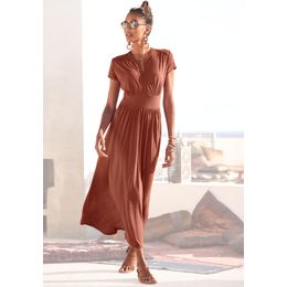 Midikleid Lascana Gr. 42, N-Gr, orange (terrakotta) Damen Kleider Strandkleider mit Reißverschluss am Ausschnitt, figurbetont, sportlich-elegant Bestseller