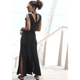 Maxikleid Buffalo Gr. 36, N-Gr, schwarz Damen Kleider Strandkleider mit Zierbändern und Schlitz, Sommerkleid, Strandkleid