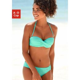B&uuml;gel-Bandeau-Bikini s.Oliver, Damen, Gr. 34, Cup C, blau (t&uuml;rkis), Recycling-Polyamid, unifarben, Bikini-Sets, mit Raffung