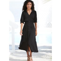 Sommerkleid Buffalo Gr. 34, N-Gr, schwarz Damen Kleider Strandkleider mit Smokeinsätzen, elastisches Blusenkleid, Strandkleid