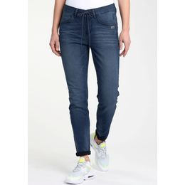 Jogg Pants Gang "94JOLINE JOGG" Gr. 27, N-Gr, blau (midblau stone), Damen, Denim/Jeans, Obermaterial: 74% Baumwolle, 22% Polyester, 4% Elasthan, unifarben, Jeans, mit passenden Bindeband