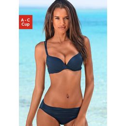 Push-Up-Bikini s.Oliver Gr. 34, Cup C, blau (dunkelblau) Damen Bikini-Sets mit Zierring an der Hose