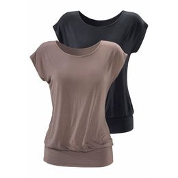 Longshirt Lascana Gr. 32/34, grau (taupe, schwarz) Damen Shirts Jersey mit breitem Bund Bestseller