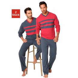 Pyjama Le Jogger "Schlafanzug für Herren" Gr. 44/46 (S), bunt (rot, grau) Herren Homewear-Sets Pyjamas aus 100% Baumwolle