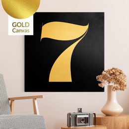 Leinwandbild Gold Antiqua Zahl 7 - Wandbilder XXL Print Buchstaben & Zahlen Wohnzimmer Schlafzimmer Jugendzimmer Schwarz