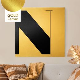 Leinwandbild Gold Antiqua Letter N - Wandbilder XXL Print Buchstaben & Zahlen Wohnzimmer Schlafzimmer Jugendzimmer Gold