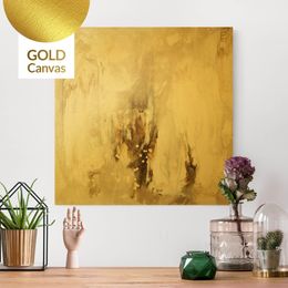 Bilderwelten Leinwandbild originell Abstrakt Kunstdruck gold - Goldener Treibsand II - Wandbild XXL Wohnzimmer Schlafzimmer