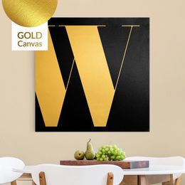 Leinwandbild Gold Antiqua Letter W Schwarz - Wandbilder XXL Print Buchstaben & Zahlen Wohnzimmer Schlafzimmer Jugendzimmer Schwarz