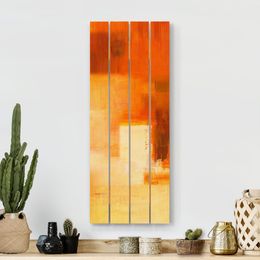 Bilderwelten Holzbild originell orange Abstrakt nat&uuml;rlicher Effekt - Komposition in Orange und Braun 03 - Deko Wohnzimmer Schlafzimmer