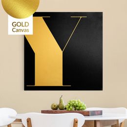 Leinwandbild Gold Antiqua Letter Y Schwarz - Wandbilder XXL Print Buchstaben & Zahlen Wohnzimmer Schlafzimmer Jugendzimmer Schwarz