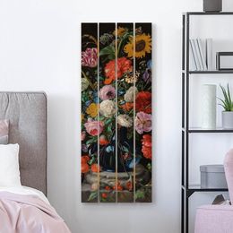 Bilderwelten Holzbild Blumen bunt modern nat&uuml;rlicher Effekt - Jan Davidsz de Heem - Glasvase mit Blumen - Deko Wohnzimmer Schlafzimmer