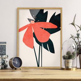 Bild mit Rahmen Florale Sch&ouml;nheit Rosa und Blau - gerahmte Wandbilder Print Blumen Floral Kunstdruck Wohnzimmer Rosa