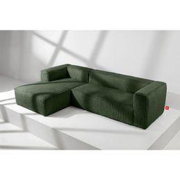 Ferox Modernes Ecksofa Links aus breitem Cordstoff, dunkelgrün - Konsimo