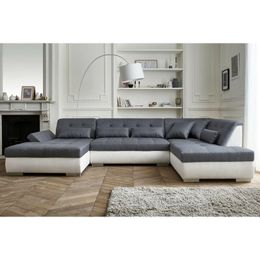 Vermont – wohnlandschaft 7-sitzer ecksofa in u-form – xxl – rechts - weiß / grau