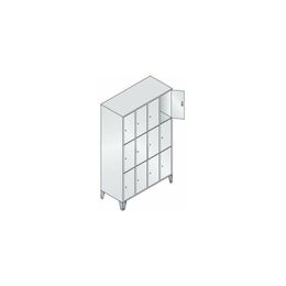 Fächerschrank Classic B1190xT500xH1850 mm ral 7035/5012,4x3 Fächer mit 150 mm hohen Füßen