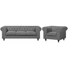 Beliani Sofa Set Hellgrau Polsterbezug Sitzgruppe Chesterfield Stil Glamourös Wohnzimmer