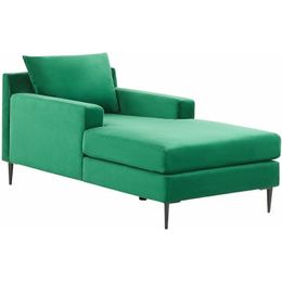 Beliani Chaiselongue Grün Samtstoff mit Armlehnen und Kissen Modernes Design Minimalistischer Stil Relaxliege für Wohnzimmer Schlafzimmer