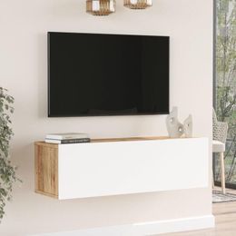 Fernsehtisch Lapinlahti 100 x 31,5 x 29,5 cm Eiche rustikal/Weiß [en.casa]