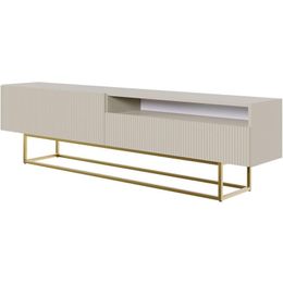 Selsey - veldio - TV-Schrank mit offenem Fach, Graubeige Taupe mit goldenem Metallgestell, 175 cm