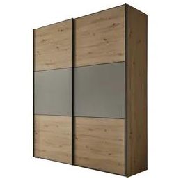 Schwebetürenschrank STAUD "Includo, Made in Germany" Schränke Gr. B/H/T: 167cm x 222cm x 68cm, Premium, 2 St., blau (dekor artisan eiche/saphir) Mit vier verschiedenen Ausstattungsvarianten