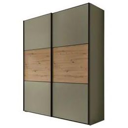 Schwebetürenschrank STAUD "Includo, Made in Germany" Schränke Gr. B/H/T: 167cm x 222cm x 68cm, Premium, 2 St., grün (dekor salbei/artisan eiche) Mit vier verschiedenen Ausstattungsvarianten