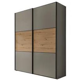 Schwebetürenschrank STAUD "Includo, Made in Germany" Schränke Gr. B/H/T: 167cm x 222cm x 68cm, Basic, 2 St., blau (dekor saphir/artisan eiche) Mit vier verschiedenen Ausstattungsvarianten