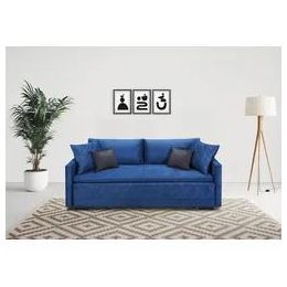 Schlafsofa Inosign "Potsdam" Sofas Gr. B/H/T: 218cm x 97cm x 96cm, Samt, blau (marine) mit Boxspringaufbau, Bettfunktion & Bettkasten, Dauerschlafsofa