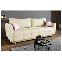 Schlafsofa Inosign "Nordic" Sofas Gr. B/H/T: 219cm x 93cm x 88cm, Flachgewebe, beige inklusive Bettkasten und Zierkissen