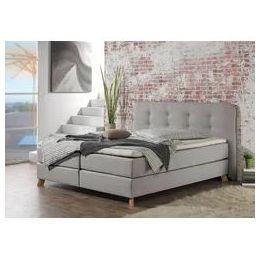 Boxspringbett Home Affaire "Cecina", grau (silbergrau), B:182cm L:210cm, Struktur fein (100% Polyester), Komplettbetten, Boxspringbett, in 5 Breiten, 3 Ausführungen, 2 Härtegrade, Knopfheftung, Topper