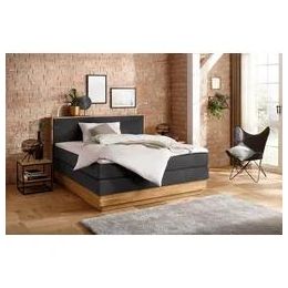 Boxspringbett Home Affaire "Cavan", grau (charcoal), B:184cm L:222cm, Microfaser (100% Polyester), Komplettbetten, Boxspringbett, Eiche, inkl. Bettkasten & Topper, verschiedene Härtegrade (auch H4)