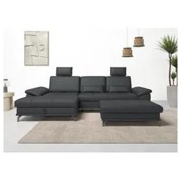 Ecksofa Places of Style "Costello L-Form" Sofas Gr. B/H/T: 301cm x 89cm x 176cm, Material, Recamiere links, mit Bettfunktion-mit Bettkasten-Bett im Stoff bezogen, schwarz incl. Sitztiefenverstellung und Armlehnfunktion, 3 Nierenkissen