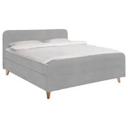 Boxspringbett Tom Tailor HOME "NORDIC BOX" Komplettbetten Gr. Samtstoff TSV, Liegefläche B/L: 140cm x 200cm, H3, 5-Zonen-Tonnentaschen-Federkernmatratze, grau (stone tsv 29) Boxspringbett mit Knopfheftung im Kopfteil und Fußteil, Füße in Buche natur