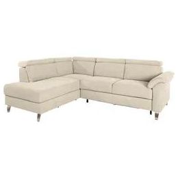 Sit & More Ecksofa SIT & MORE "Arngast L-Form" Sofas Gr. B/H/T: 245cm x 84cm x 194cm, Struktur weich, Ottomane links, mit Bettfunktion-ohne Bettkasten, beige (creme) inklusive Kopfteilverstellung und Federkern