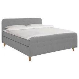 Boxspringbett Tom Tailor HOME "NORDIC BOX" Komplettbetten Gr. Struktur fein TBO, Liegefläche B/L: 160cm x 200cm, H2 + H3, 5-Zonen-Tonnentaschen-Federkernmatratze, grau (moody grey tbo 29) Boxspringbett mit Knopfheftung im Kopfteil und Fußteil, Füße in Buche natur