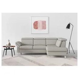 Sit & More Ecksofa SIT & MORE "Arngast L-Form" Sofas Gr. B/H/T: 245cm x 84cm x 194cm, NaturLEDER, Ottomane rechts, mit Bettfunktion-mit Bettkasten-Bett mit Stoff bezogen, grau (light grey) inklusive Kopfteilverstellung und Federkern