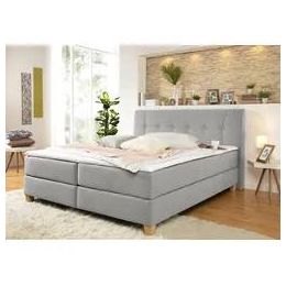 Boxspringbett Home Affaire "Calloway" Komplettbetten Gr. Struktur (100% Polyester), Liegefläche B/L: 160cm x 220cm, H2, 7-Zonen-Tonnentaschen-Federkernmatratze, grau Boxspringbett inkl. Topper, XXL-Ausführung, in 4 Farben, 5 Breiten, 3 Matratzenarten