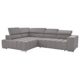 Ecksofa exxpo - SOFA FASHION "Elias, aktuelle Kreuzsteppung im Sitz, bequem, L-Form" Sofas Gr. B/H/T: 307cm x 94cm x 201cm, Struktur, Ottomane links, ohne Bettfunktion, weiß (silber) mit Kopf- bzw. Rückenverstellung, wahlweise Bettfunktion