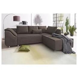 Ecksofa Collection AB "Sally L-Form" Sofas Gr. B/H/T: 256cm x 87cm x 165cm, Struktur, Ottomane beidseitig montierbar, mit Bettfunktion-mit Bettkasten, braun (dunkelbraun) mit und ohne Bettfunktion, inklusive loser Rücken- Zierkissen