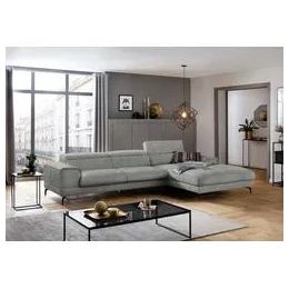 Ecksofa W.Schillig "piedroo" Sofas Gr. B/H/T: 343cm x 70cm x 193cm, Stoff S37, Longchair rechts, mit Kopfteilverstellung-ohne Sitztiefenverstellung, grau (grey s37) Kopfteilverstellung, wahlweise mit Sitztiefenverstellung, Breite 343cm