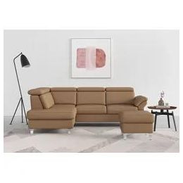 Sit & More Ecksofa SIT & MORE "Arngast L-Form" Sofas Gr. B/H/T: 245cm x 84cm x 194cm, NaturLEDER, Ottomane links, ohne Bettfunktion-ohne Bettkasten-Rücken Spannstoff, braun (cappucino) inklusive Kopfteilverstellung und Federkern