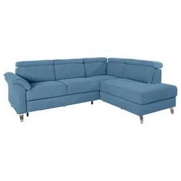 Sit & More Ecksofa SIT & MORE "Arngast L-Form" Sofas Gr. B/H/T: 245cm x 84cm x 194cm, Struktur weich, Ottomane rechts, mit Bettfunktion-ohne Bettkasten, blau (hellblau) inklusive Kopfteilverstellung und Federkern