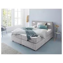 Boxbett Inosign "Luan" Komplettbetten Gr. Velourstoff fein Polyester Schubkästen rechts und links LED-Beleuchtung, Liegefläche B/L: 180cm x 200cm Betthöhe: 57cm, Gewicht bis: 80 kg + 100 kg H2 + H3, 7-Zonen-Taschen-Federkernmatratze, grau (platinum) Boxspringbett Schubkästen, LED-Beleuchtung und Topper, in Breite 120 cm 180