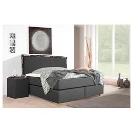 Boxspringbett Home Affaire "»Marlou«", grau (anthrazit), L:208cm, Struktur fein (100% Polyester), Komplettbetten, Boxspringbett, inkl. Topper, 3 Breiten, 3 Härtegrad-Ausführungen