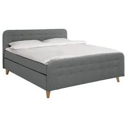 Boxspringbett Tom Tailor HOME "NORDIC BOX" Komplettbetten Gr. Vintage Webstoff TUS, Liegefläche B/L: 160cm x 200cm, H2 + H2, 5-Zonen-Tonnentaschen-Federkernmatratze, grau (soft graphite tus 9) Boxspringbett mit Knopfheftung im Kopfteil und Fußteil, Füße in Buche natur