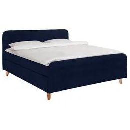 Boxspringbett Tom Tailor HOME "NORDIC BOX" Komplettbetten Gr. Samtstoff TSV, Liegefläche B/L: 140cm x 200cm, H3, 5-Zonen-Tonnentaschen-Federkernmatratze, blau (indigo tsv 6) Boxspringbett mit Knopfheftung im Kopfteil und Fußteil, Füße in Buche natur